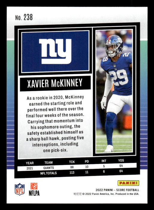 2022 Panini Score Football Xavier McKinney # 238 Base New York Giants ...