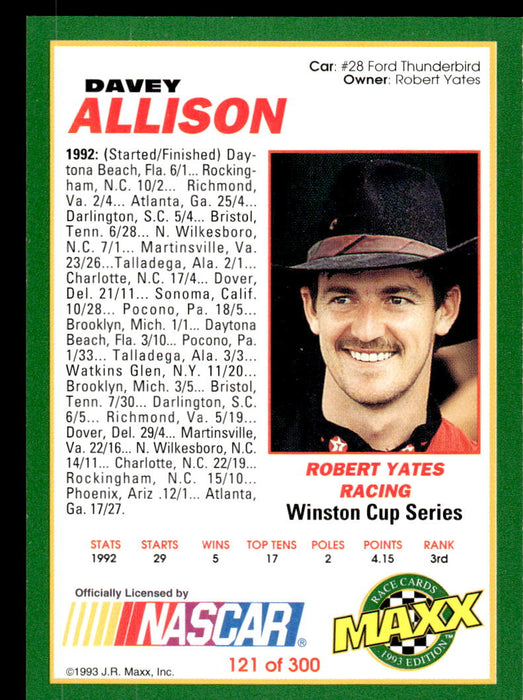 Davey Allison 1993 Maxx Race Cards # 121 Base — Collectible Craze America