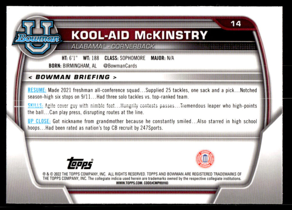 Kool-Aid McKinstry 2022 Bowman U Football # 14 1st Base Alabama ...